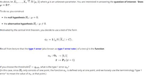 Solved Type 1 Error Hypothesis Testing On Observing The