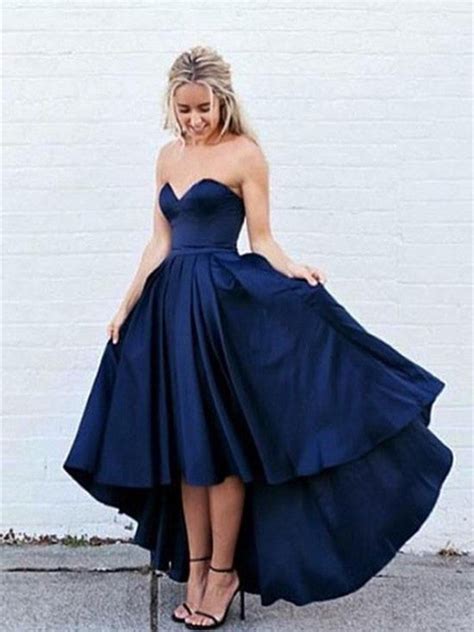 Sweetheart Neck High Low Dark Blue Prom Dress Dark Blue High Low Form