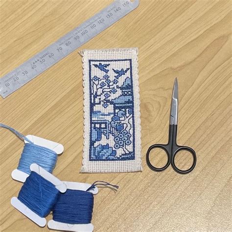 Willow Pattern Cross Stitch Bookmark Chinoiserie Blue And White Pattern