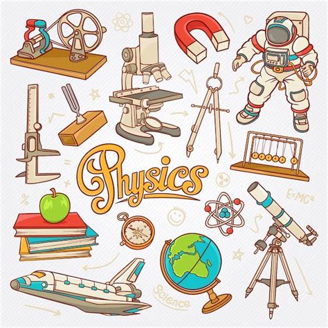 Physics Icons In Science Concept Sketch Vector Illustration Premium