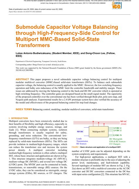 Pdf Submodule Capacitor Voltage Balancing Through High Frequency Side