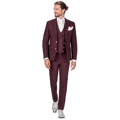 3 Delig Trouwpak Bordeaux 111200256 Trouwpakken Bruiloft Bruidegom Kleding Rood Pak