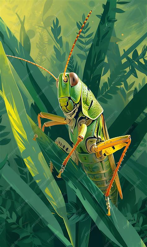 Premium Photo Collage Of Grasshopper With Grass Texture Collage Vibrant Effect Green Poster