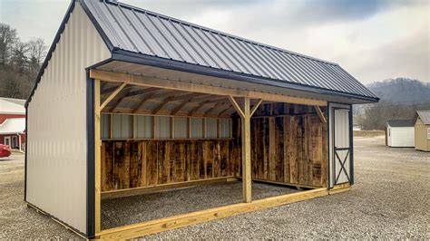 Exterior Of Tan And Black Shed For Wood Loafing Shed For Sale Article
