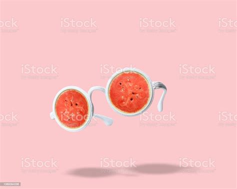 White Sunglasses With Watermelon On Pink Background Summer Mini Stock