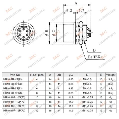 Hirose 6 Pin Hr10a 7p 6p 73 Hr10a 7r 6s 73 Electric Male Female