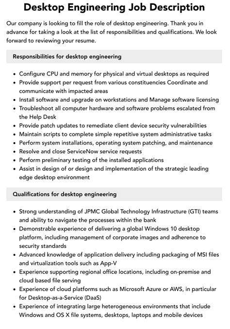 Desktop Engineering Job Description Velvet Jobs