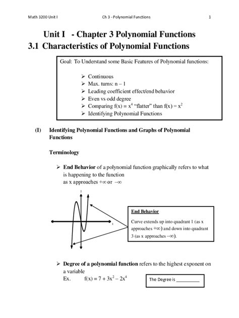 Fillable Online Unit I Chapter Polynomial Functions Characteristics Of Fax Email