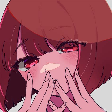 Safebooru 1girl Arima Kana Blush Bob Cut Grey Background Hand On Own