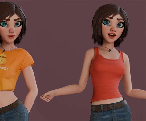 Artstation Hana Cartoon Girl Rig Game Assets