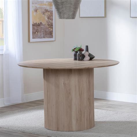 Bern Fluted 4 Seater Oak Effect Round Dining Table With Drum Base 120cm