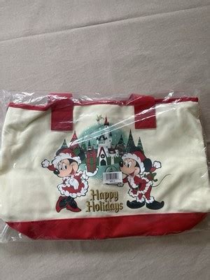 Disney 2025 Mickey Minnie Mouse Happy Holidays Canvas Red And White Tote