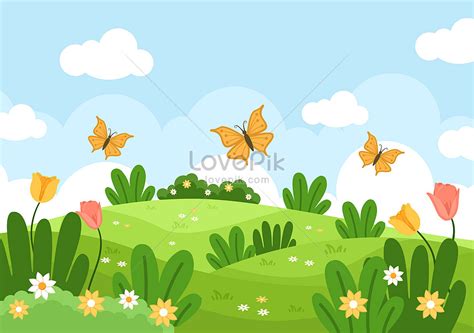 봄 시간 풍경 배경 그림 일러스트 무료 다운로드 Lovepik