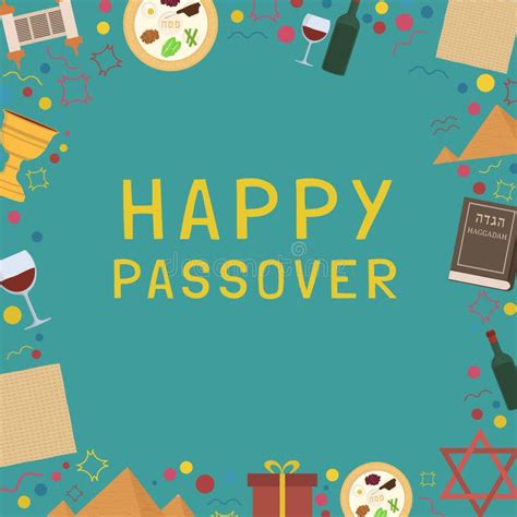 Frame With Passover Holiday Flat Design Icons With Text In English