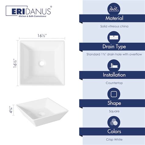 Eridanus Naples Vitreous China Vessel Square Modern Crisp White Bathroom Sink 165 In X 165 In