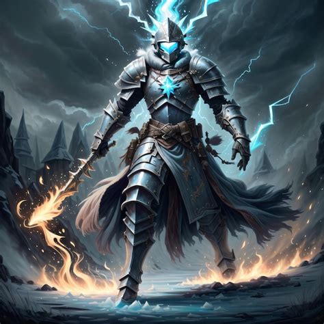 Lightning Knight A Knight With A Sword And Lightning Bolts Premium