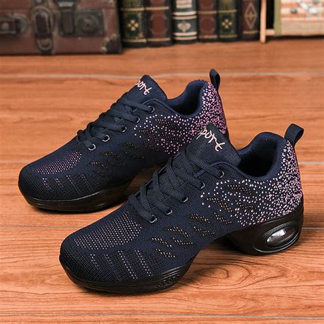 Womens Breathable Flyknit Dance Sneakers With Air Cushion Sole