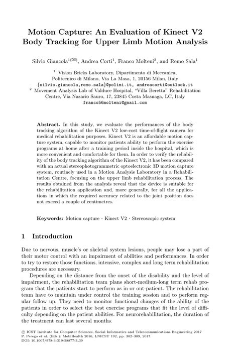 Pdf Motion Capture An Evaluation Of Kinect V2 Body Tracking For