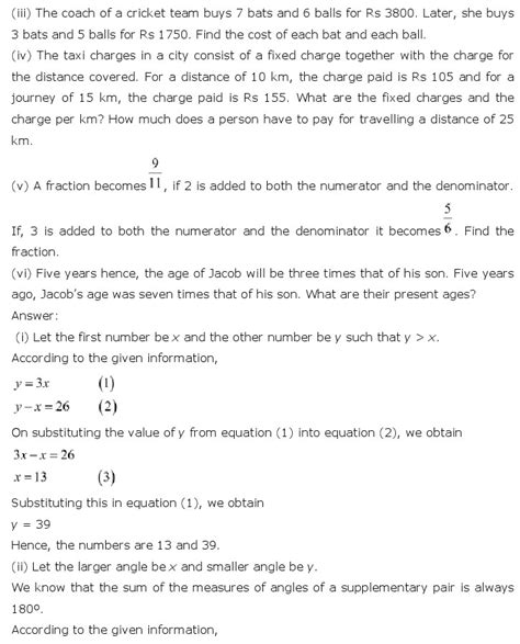 Ch 3 Pair Of Linear Equations In Two Variables Maths Class 10 Ncert