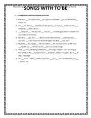 Verb To Be Songs Worksheets
