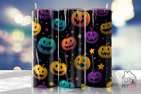 Smiling Pumpkin Faces Tumbler Wrap Graphic By Pet Cave · Creative Fabrica