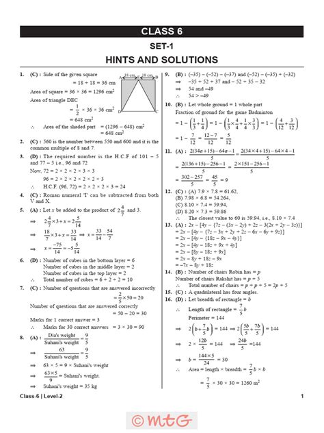 Imo Level2 Solution Class 6 Set 1 Pdf Area Rectangle
