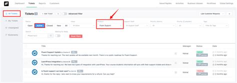 filtering sorting and searching tickets fluent support