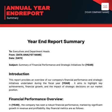 Free Year End Report Summary Template To Edit Online