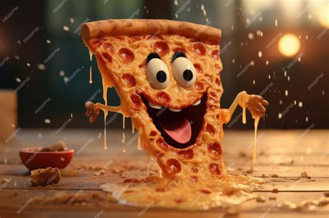 Funny Pizza Slice Cartoon Charactercheerful Slice Of Pizza With Eyes