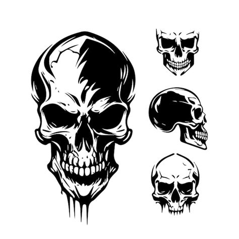 Premium Vector Vector Set Skull Devil Cartoon Skull Grunge And Vintage Skull Illustration Line