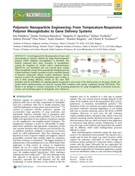 Pdf Polymeric Nanoparticle Engineering From Temperature Responsive