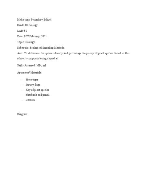 Biology Lab 2 On Ecological Sampling Method Line Transect Pdf Histogram Teaching Mathematics
