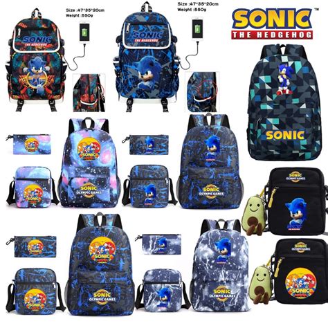 Sonic The Hedgehog School Bag Student Backpack Messenger Crossbody Bag