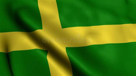 The Oland Flag Sweden Province Waving Fabric Satin Texture Flag Of Oland 3d Illustration Stock