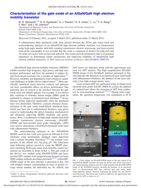 Pdf Characterization Of The Gate Oxide Of An Algangan High Electron