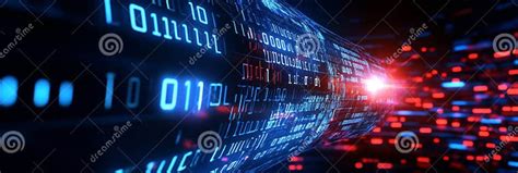 Digital Data Stream Binary Code Flowing Through A Cyberspace Tunnel A