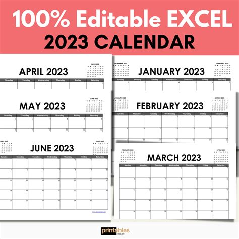 2023 Editable Calendar Editable Excel Template Minimalist Printable