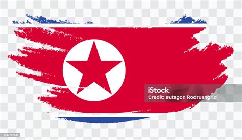 한국 북한 국기와 함께 그런지 브러시 스트로크 수채화 그림 깃발 포스터 국기의 배너 스타일 수채화 그리기 투명한 배경에 격리된 벡터입니다 가리기에 대한 스톡 벡터 아트 및