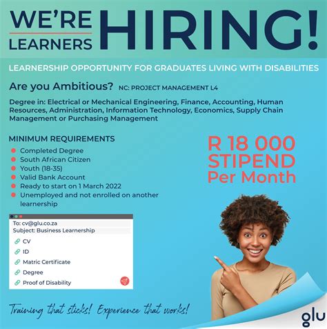Glu 𝗡𝗖 𝗣𝗥𝗢𝗝𝗘𝗖𝗧 𝗠𝗔𝗡𝗔𝗚𝗘𝗠𝗘𝗡𝗧 𝗟𝟰 𝗟𝗘𝗔𝗥𝗡𝗘𝗥𝗦𝗛𝗜𝗣 R 18 000 Monthly Stipend