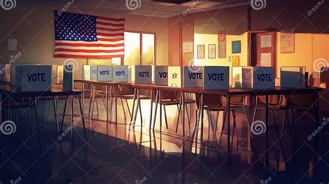 Election Day Voting Booths In School Classroom Setting Stock