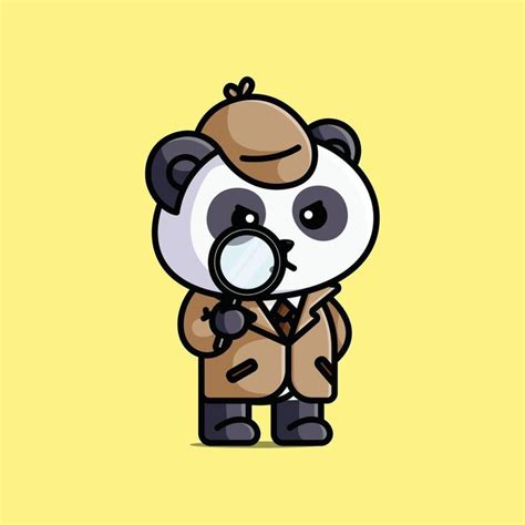 Cute Detective Panda With Magnifying Glass Cartoon Illustration