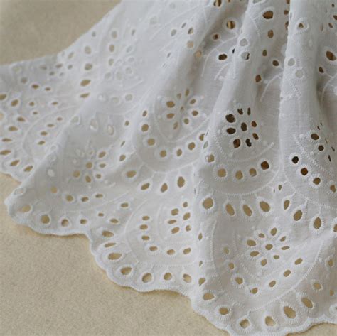 Cotton Lace Fabric Off White Eyelet Scalloped Borders 49 Width 1 Yard