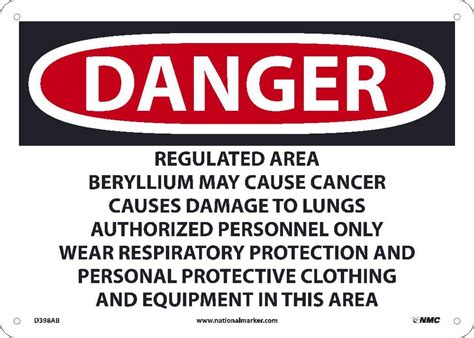 Beryllium Danger Regulated Area Sign Spd398p