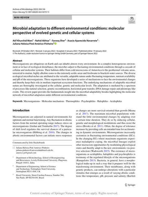 Microbial Adaptation To Different Environmental Conditions Molecular