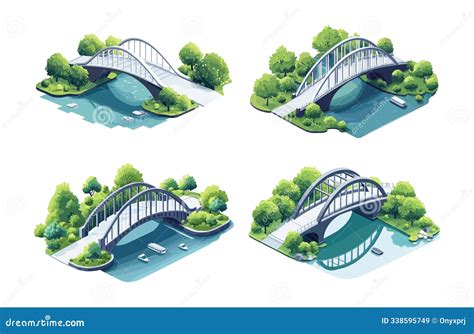 Bridges Isometric Vector Set Pillars Spans Over River Canal Overpass
