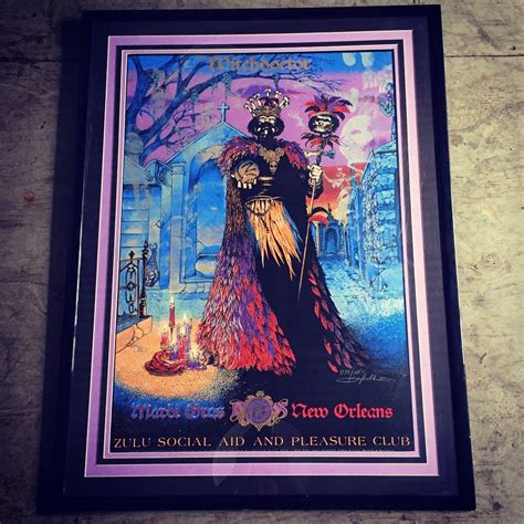 A vintage custom framed Zulu Social Aid and Pleasure Club lithograph poster, numbered and signed ...