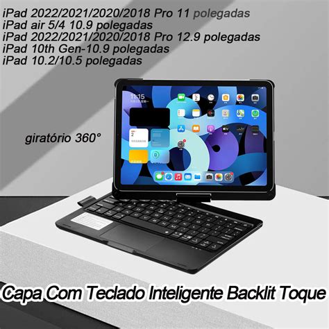 Capa Com Teclado Inteligente Backlit Toque Flip Giratório 360° Ipad 10 Geração 109 Polegadas