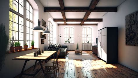 Interior Of Hipster Loft German Flat In Old Building Rustic Design