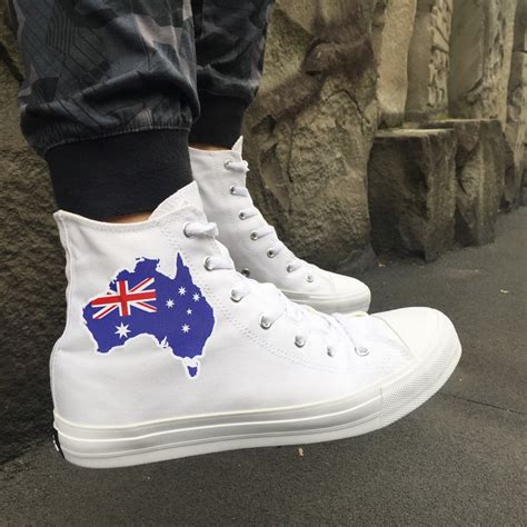 Wen Original Design Australia Flag Map High Top White Canvas Sneakers