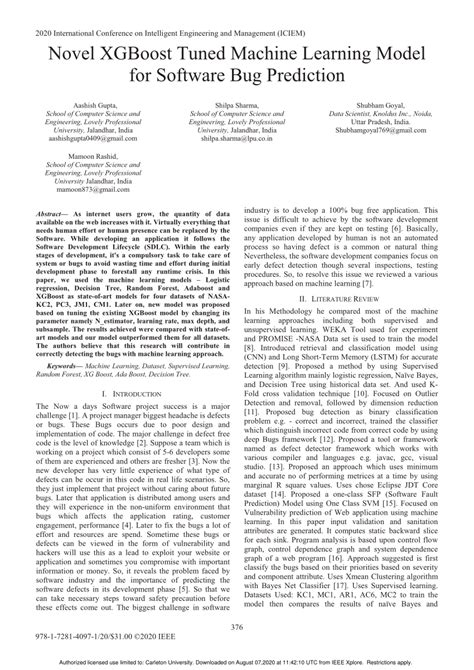 Pdf Novel Xgboost Tuned Machine Learning Model For Software Bug Prediction